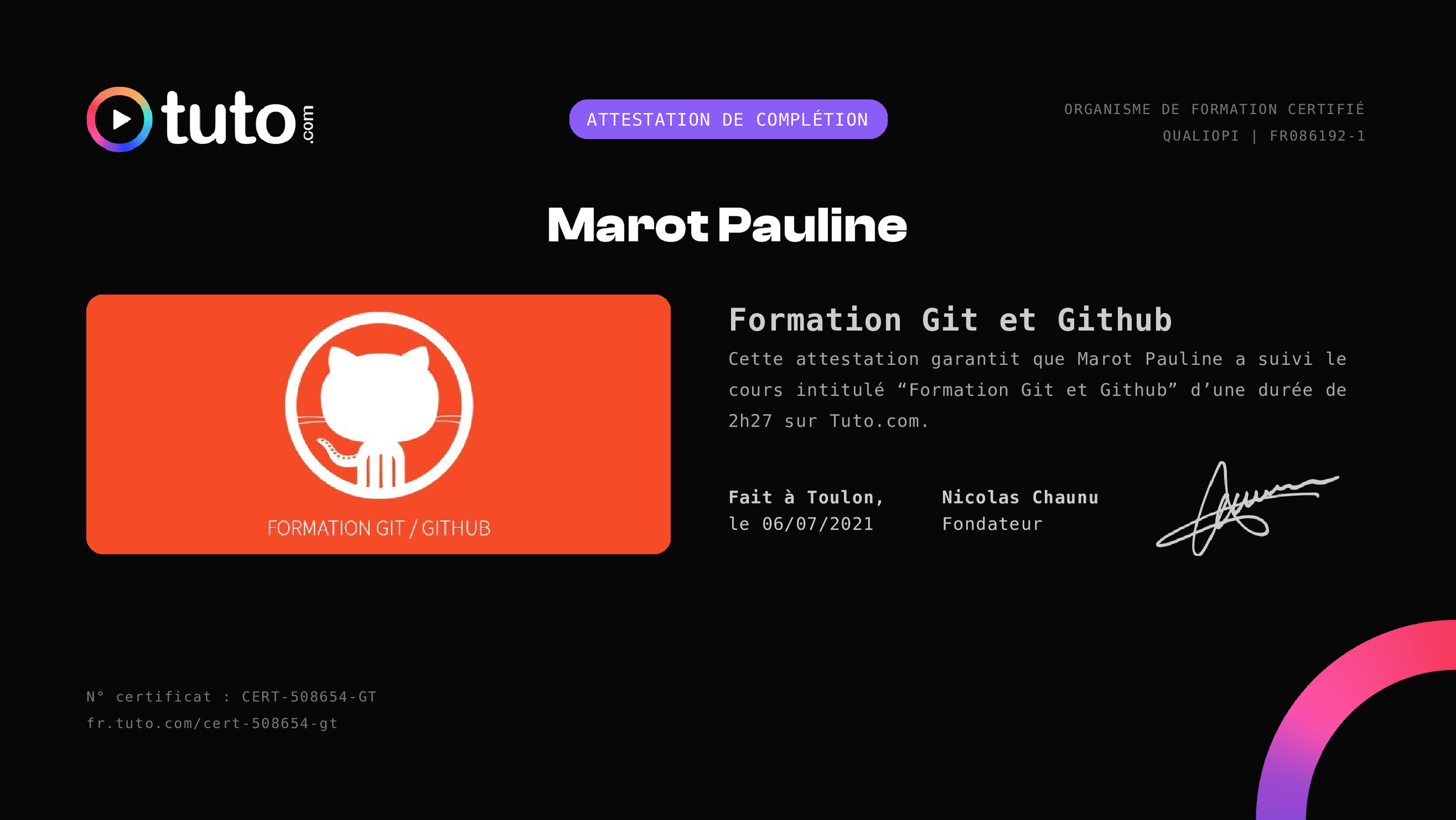 Je viens de terminer ce cours sur Tuto.com